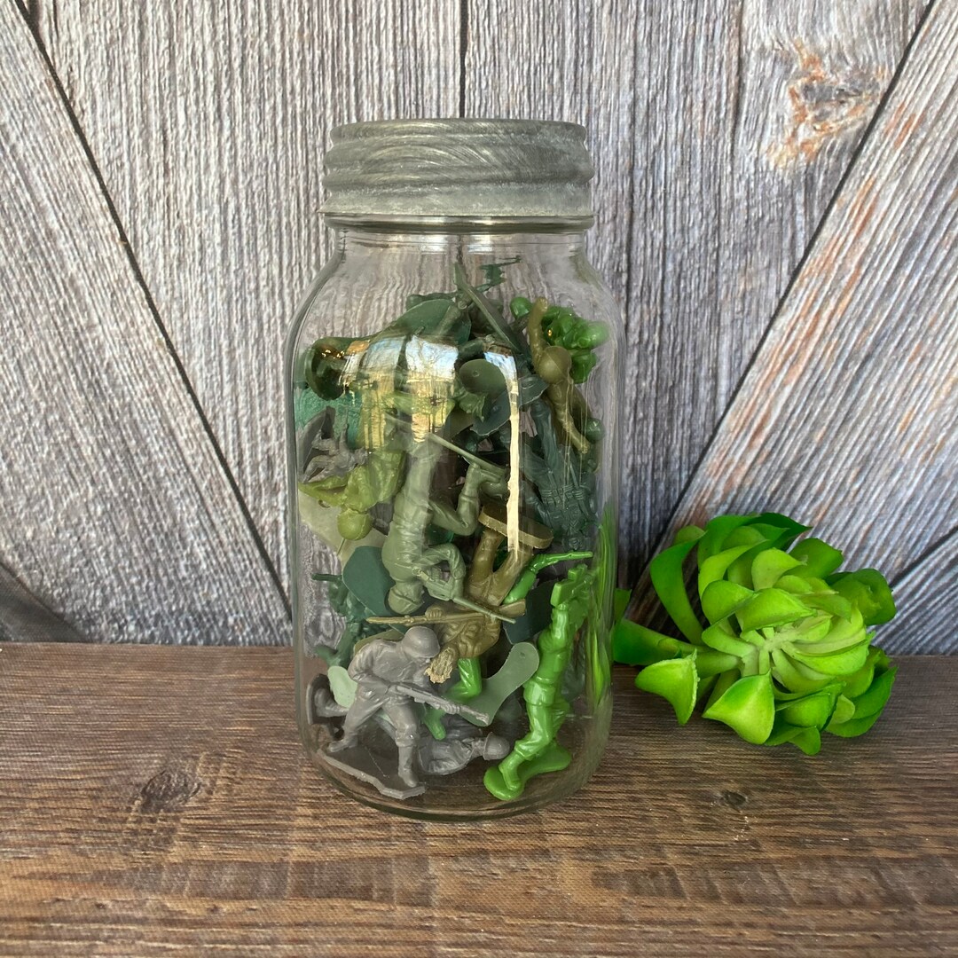 Vintage Jar With Plastic Army Men Toys {baby Boy Nursery Decor Gender ...