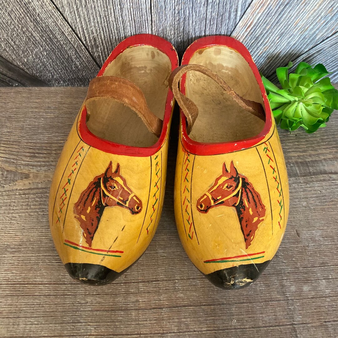 Vintage Wooden Shoes dutch Wooden Clogs Horse Wood Tulip Time Holland ...