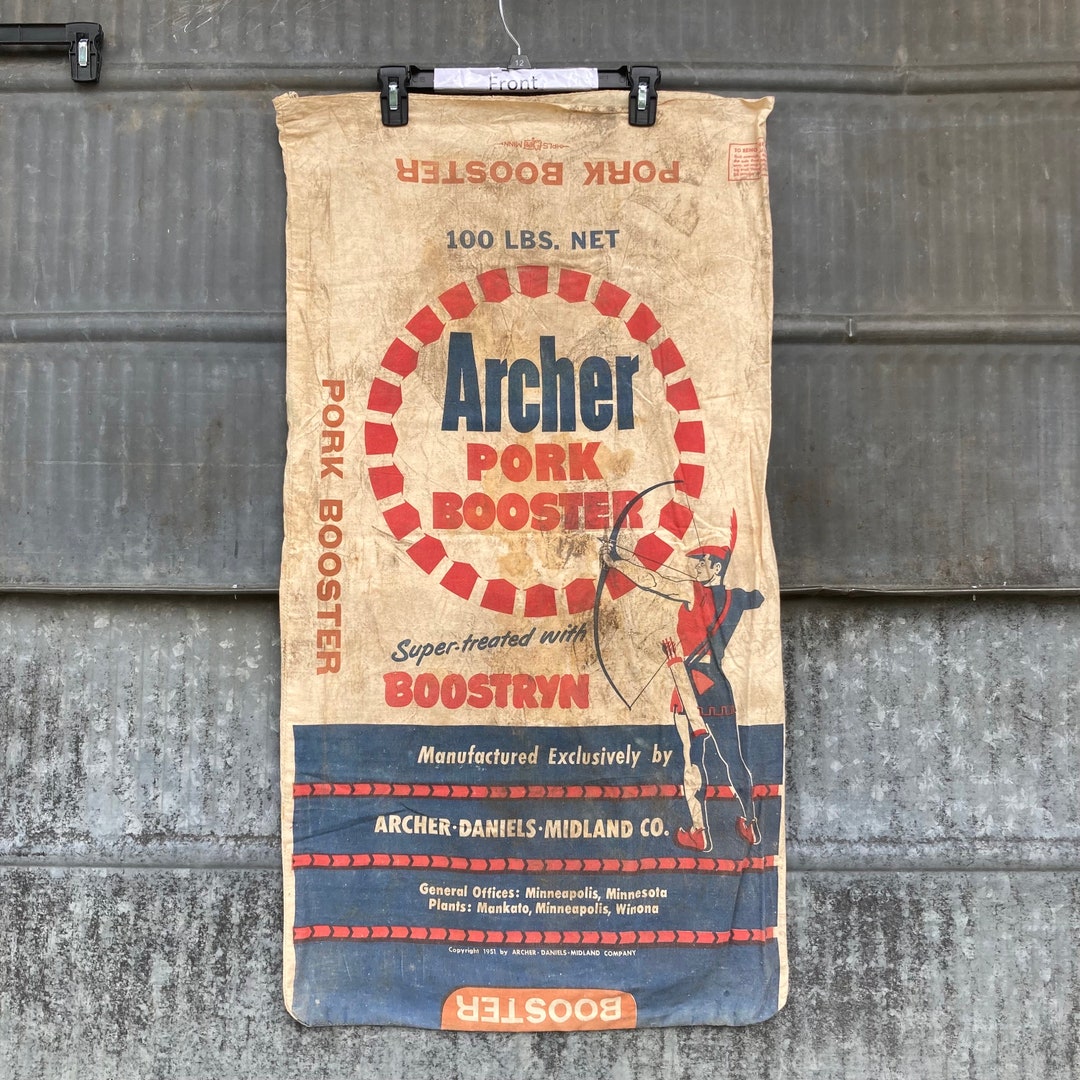 Vintage Archer Pork Booster ADM Cotton Muslin Sack 1960s Advertising ...