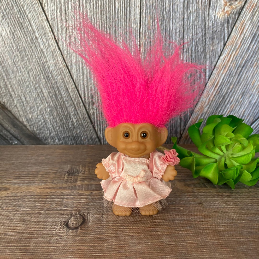Vintage Flower Girl Troll Doll {wedding Troll With Pink Hair} Russ ...