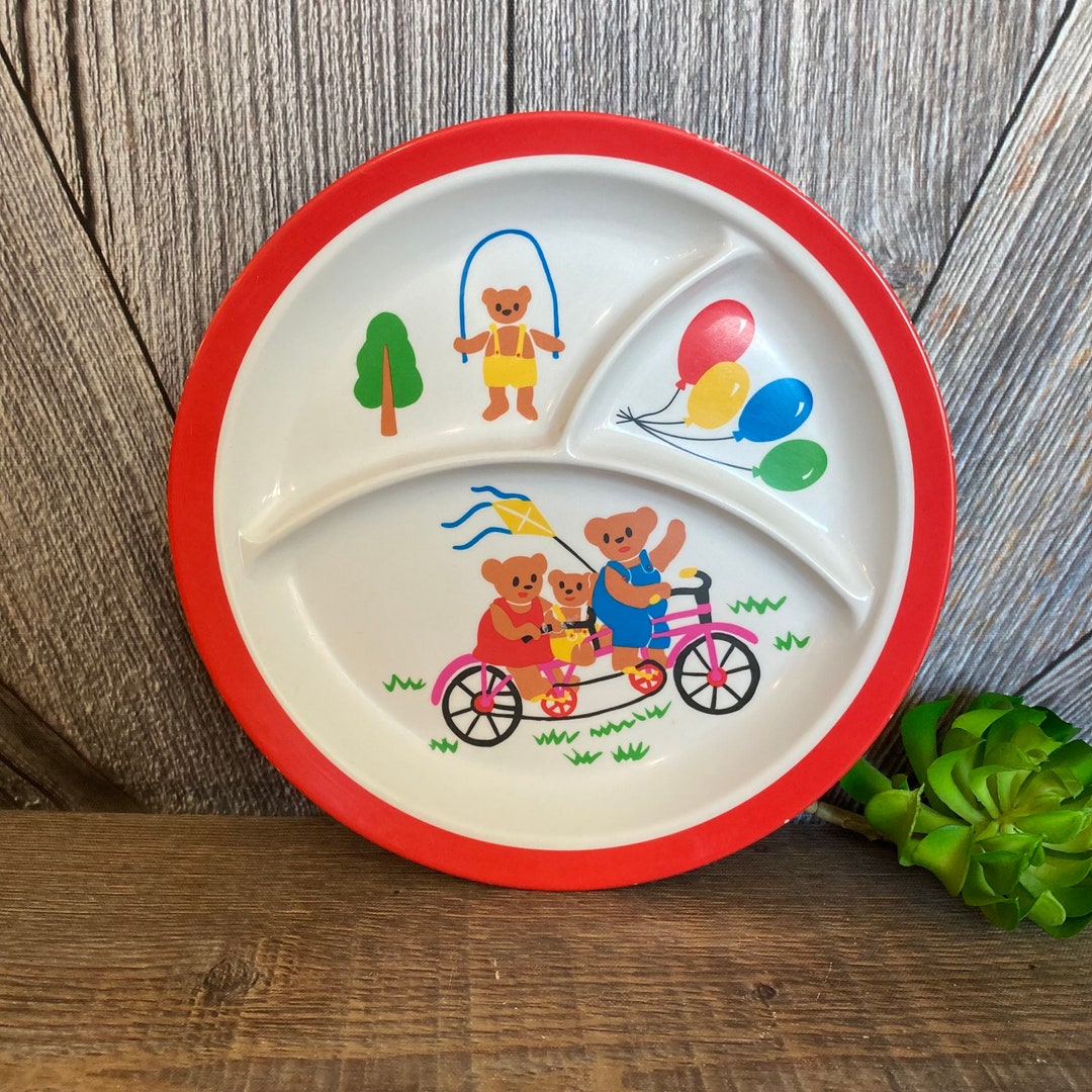 Vintage Teddy Bear Plate Melmac Plastic Kid Play Dishes Birthday Party ...