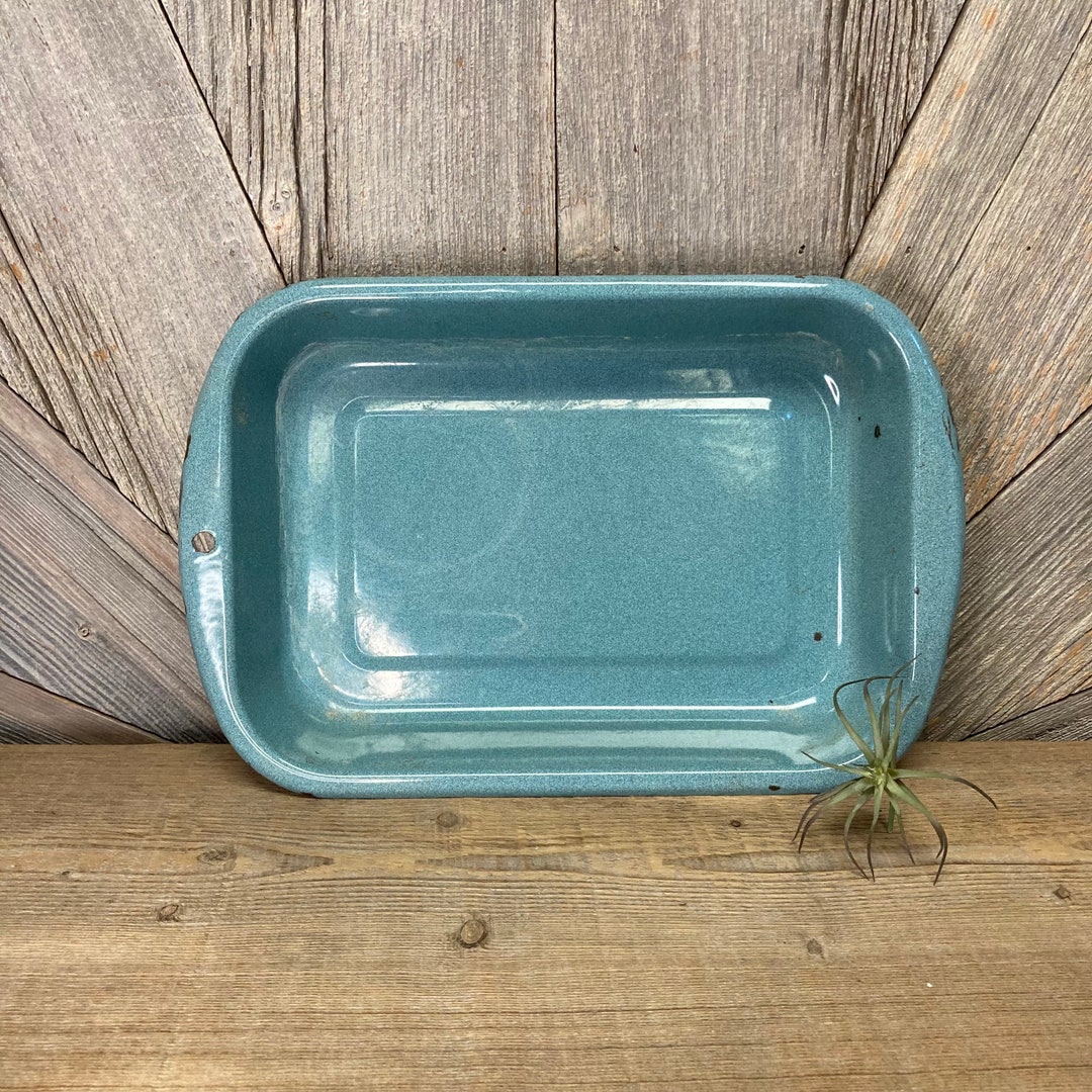 Vintage Enamel Pan Rectangular Blue Graniteware Indoor Garden - Etsy