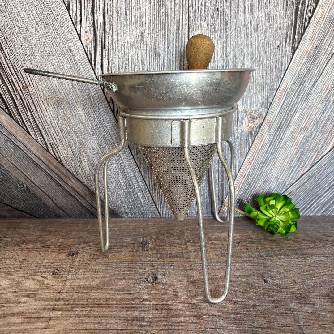 Vintage Strainer Sieve With Pestle Can Canning Applesauce Tripod Stand ...
