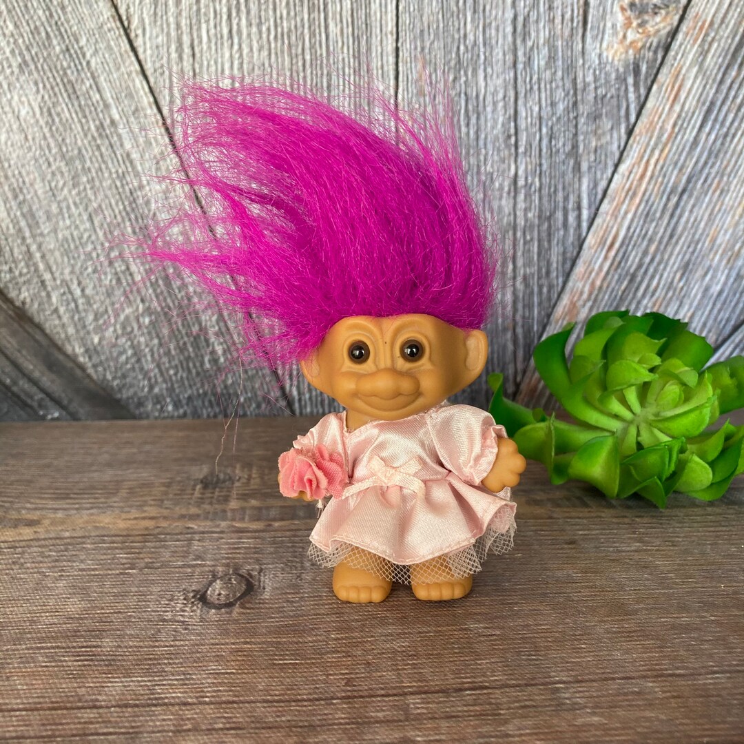 Vintage Flower Girl Troll Doll Troll de mariage aux cheveux roses Russ ...