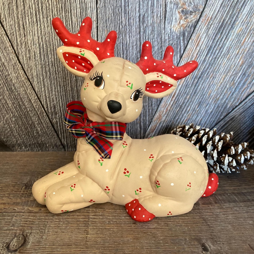 Vintage Ceramic Reindeer Figurine Decoration {ceramic Hand Painted 80's ...