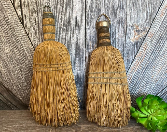 2 Vintage Whisk Brooms Handheld Broom Farmhouse Decor Witch Broom Straw ...