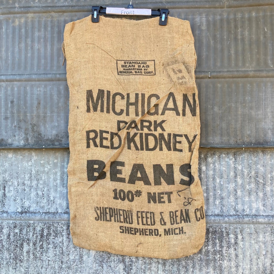 Vintage Michigan Red Navy Beans Burlap Sack Display Sack Michigan ...