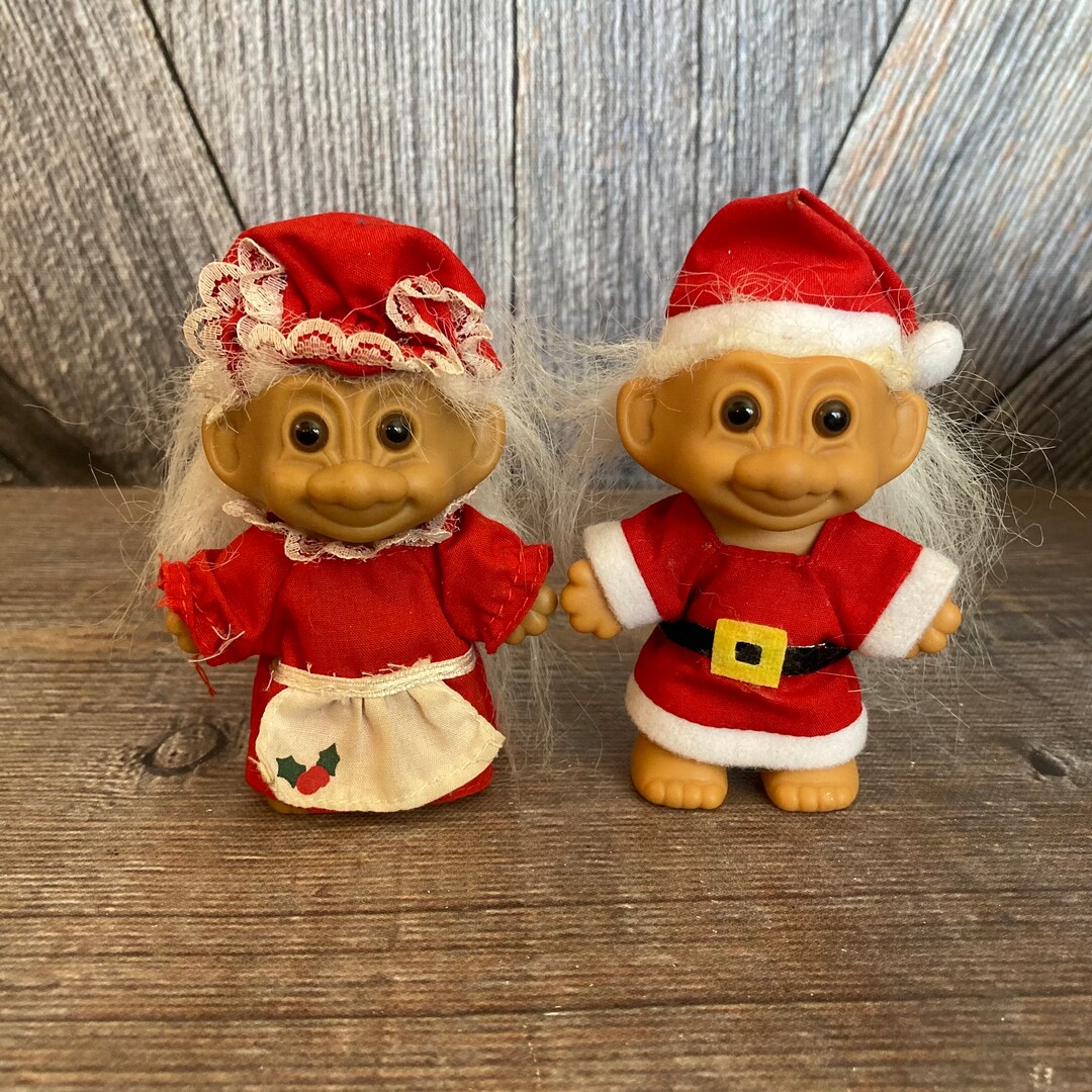 2 Vintage Christmas Trolls {santa Claus Troll and Mrs. Claus} White ...