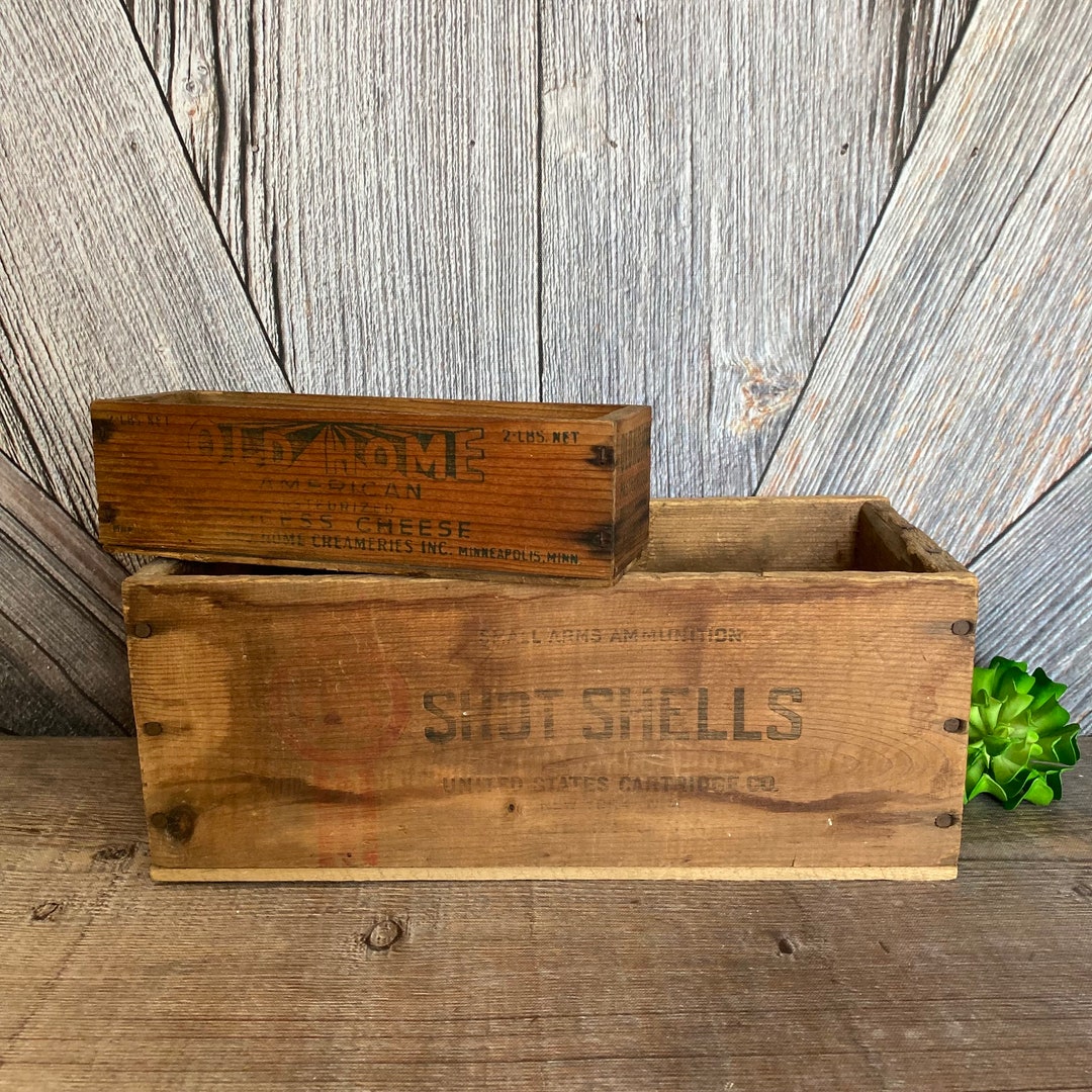 Vintage Wood Cheese Box and Shot Shell Box, Old Home Cheese 2 Lb Box ...
