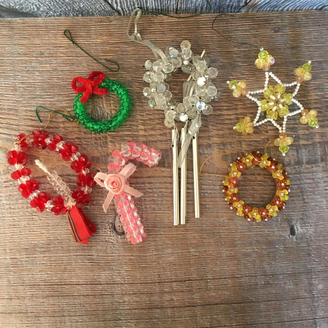 6 Vintage Christmas Ornaments handmade Christmas Beaded Propeller Beads ...