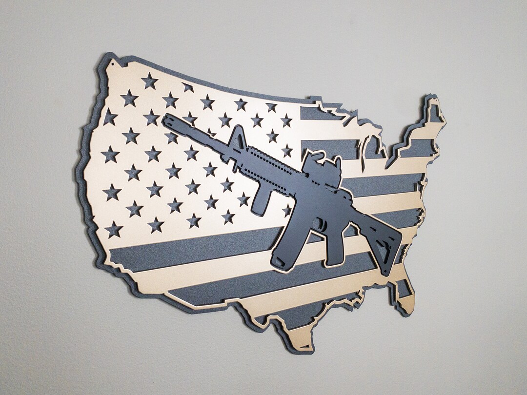 United States Flag With AR-15 - American Flag - Weatherproof - Laser ...