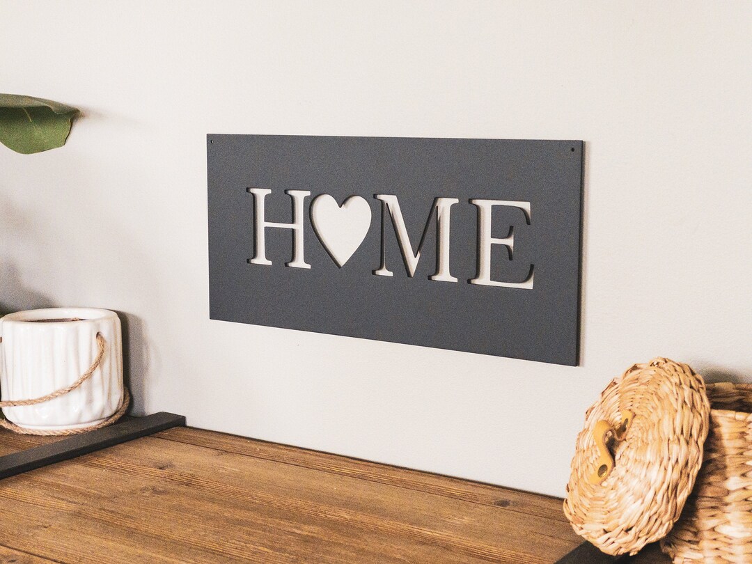 Custom Metal 'home' Sign Home Heart Sign Rectangle Wall Decor Home ...