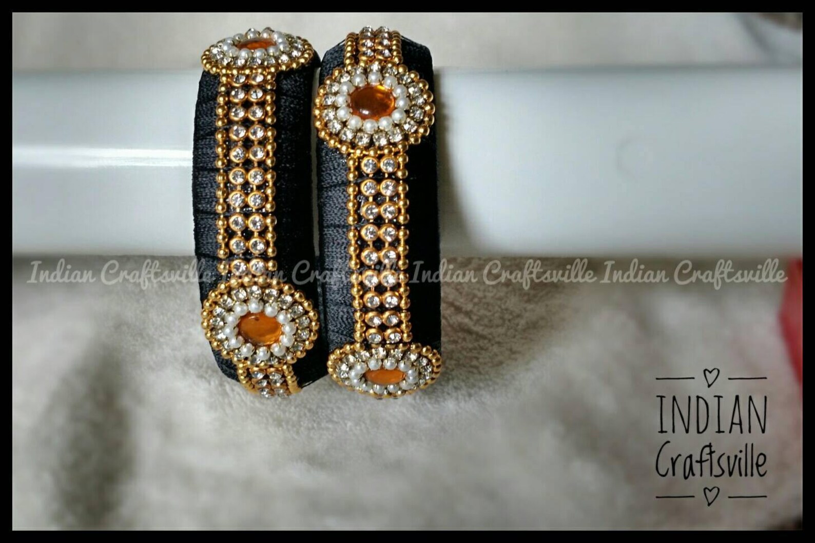 Indian Silk Bangles Black Set of 2 Handmade Silk Thread | Etsy India