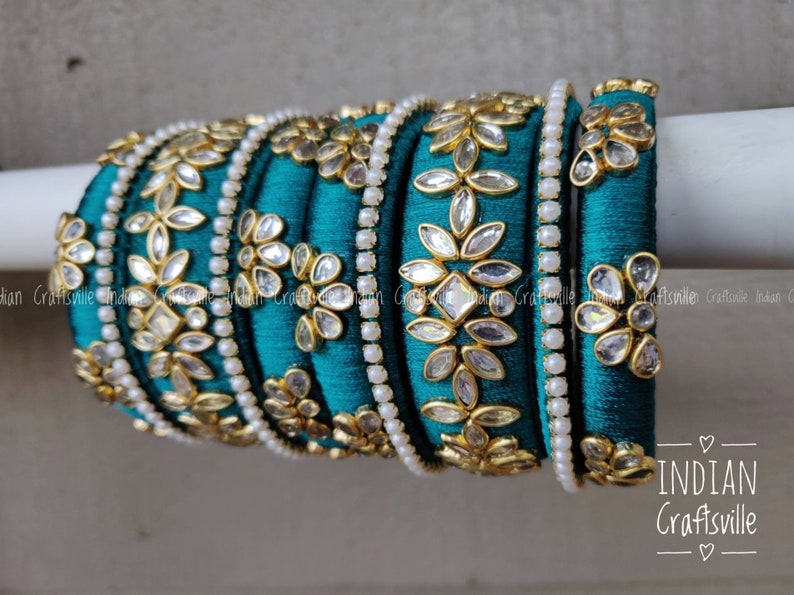 Silk Thread Kundan Bangles Set of 10 bangles for both hands | Etsy