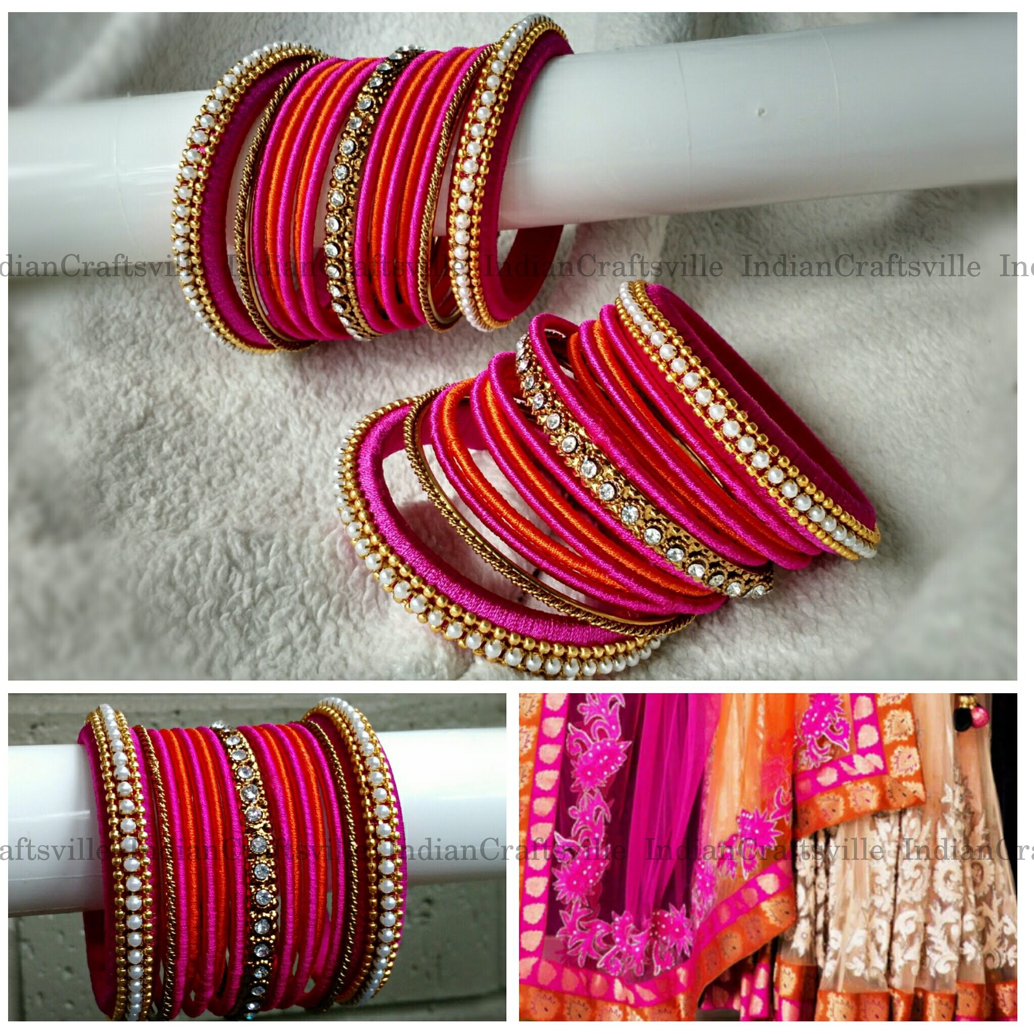 Buy Indian Silk Thread Jewelry Set 30 Handmade Lehanga Bangles Online ...