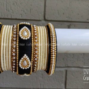Silk Thread Pearl Bangles Set of 30 Bangles for Both Hands Black ...