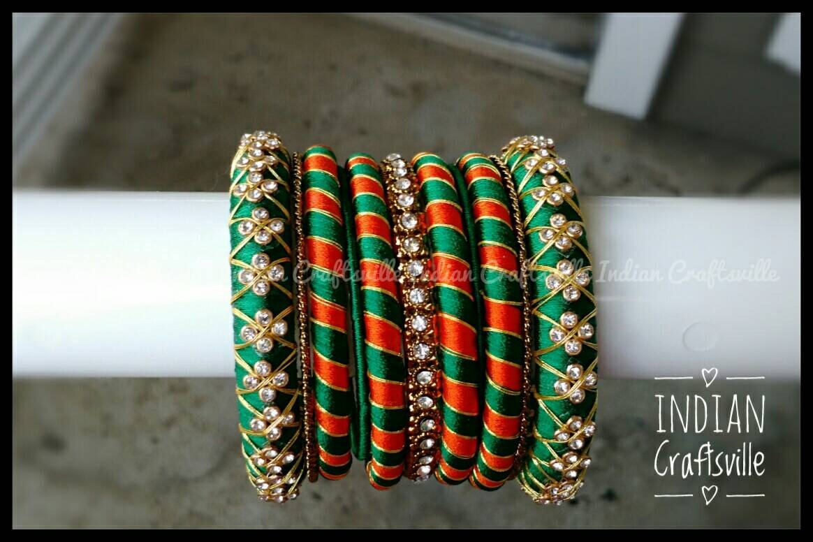 Indian Silk Thread Bangles 22 Orange & Green Wedding Bangle | Etsy
