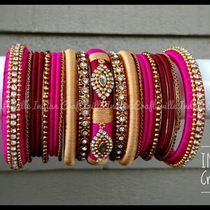 Silk Thread Bangles Set of 42 Bangles for Both Hands Pink-maroon bridal ...