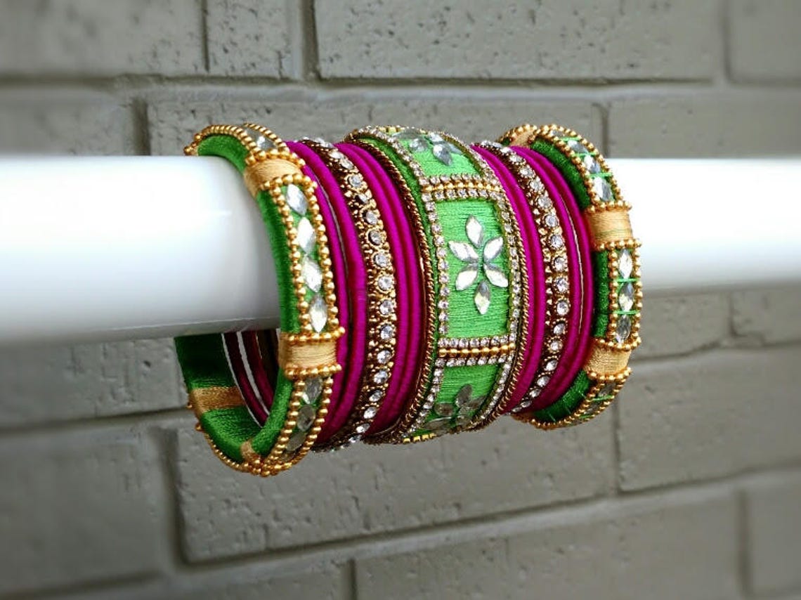 Silk Thread Bangles Indian Handmade Bangle Set of 30 Green - Etsy