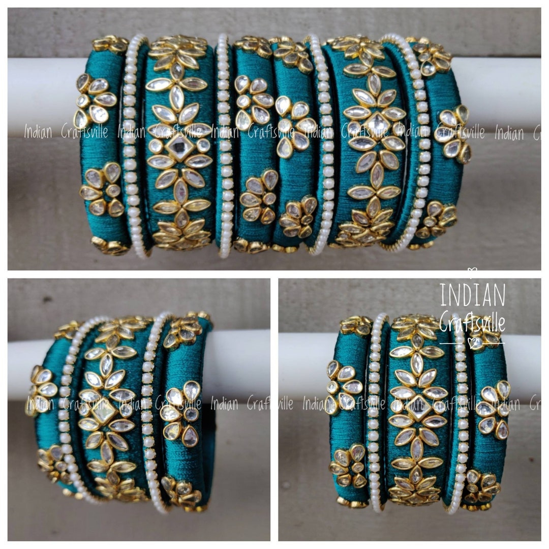 Silk Thread Kundan Bangles Set of 10 Bangles for Both Hands - Etsy