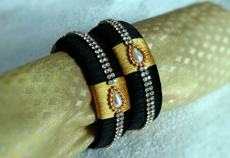 Silk Thread Jewelry Black & Gold Set of 2 Handmade Silk - Etsy