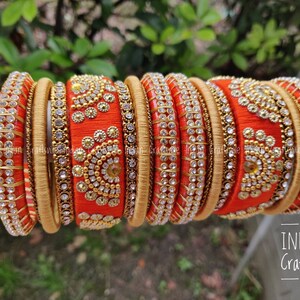 Customized Silk Thread Bangles Set of 18 Bangles for Both Hands Orange ...