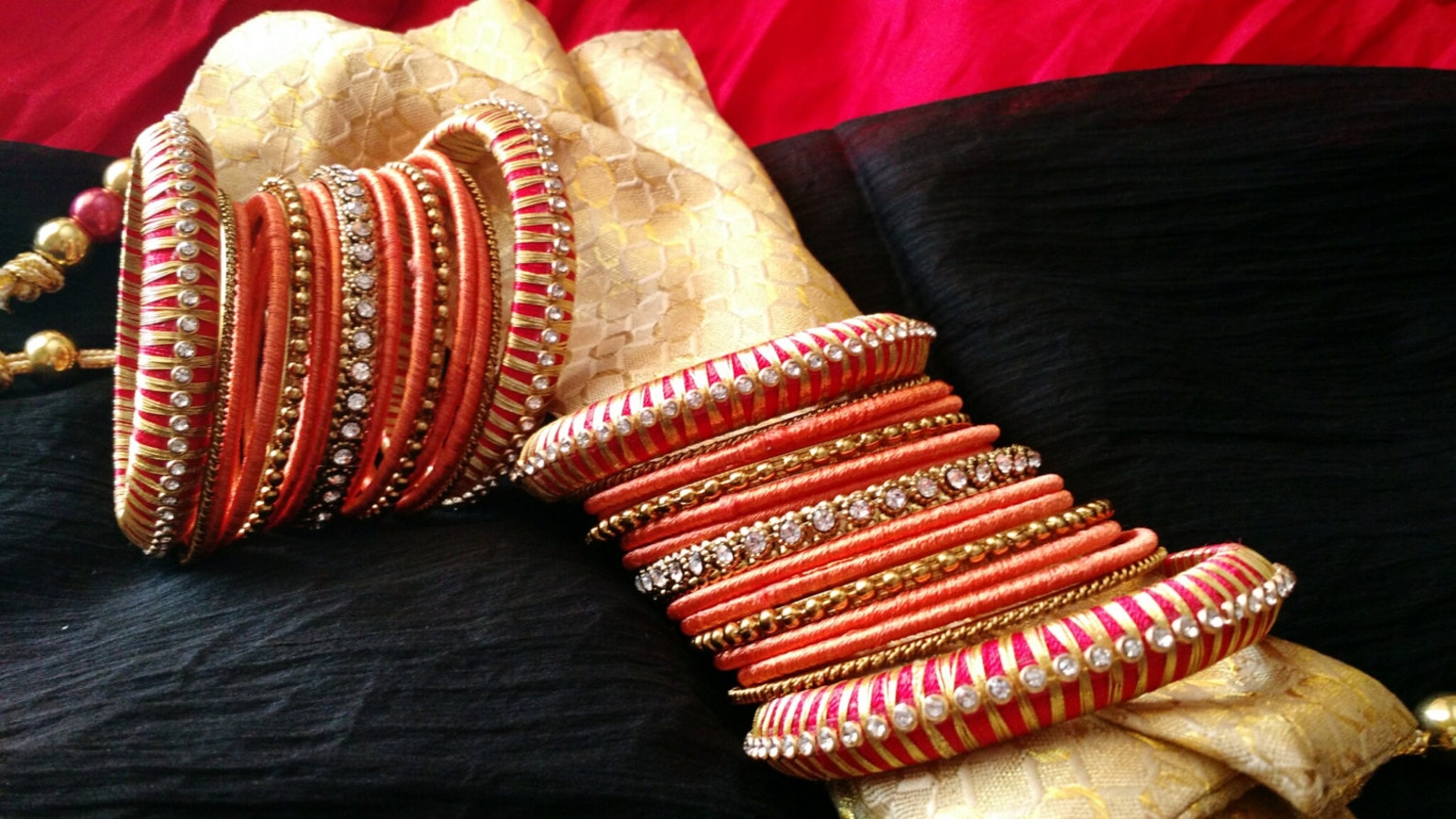 Silk Thread Jewelry RED ORANGE & GOLD A Set of 30 - Etsy