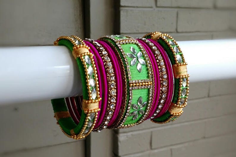 Silk Thread Bangles Indian Handmade Bangle Set of 30 Green - Etsy