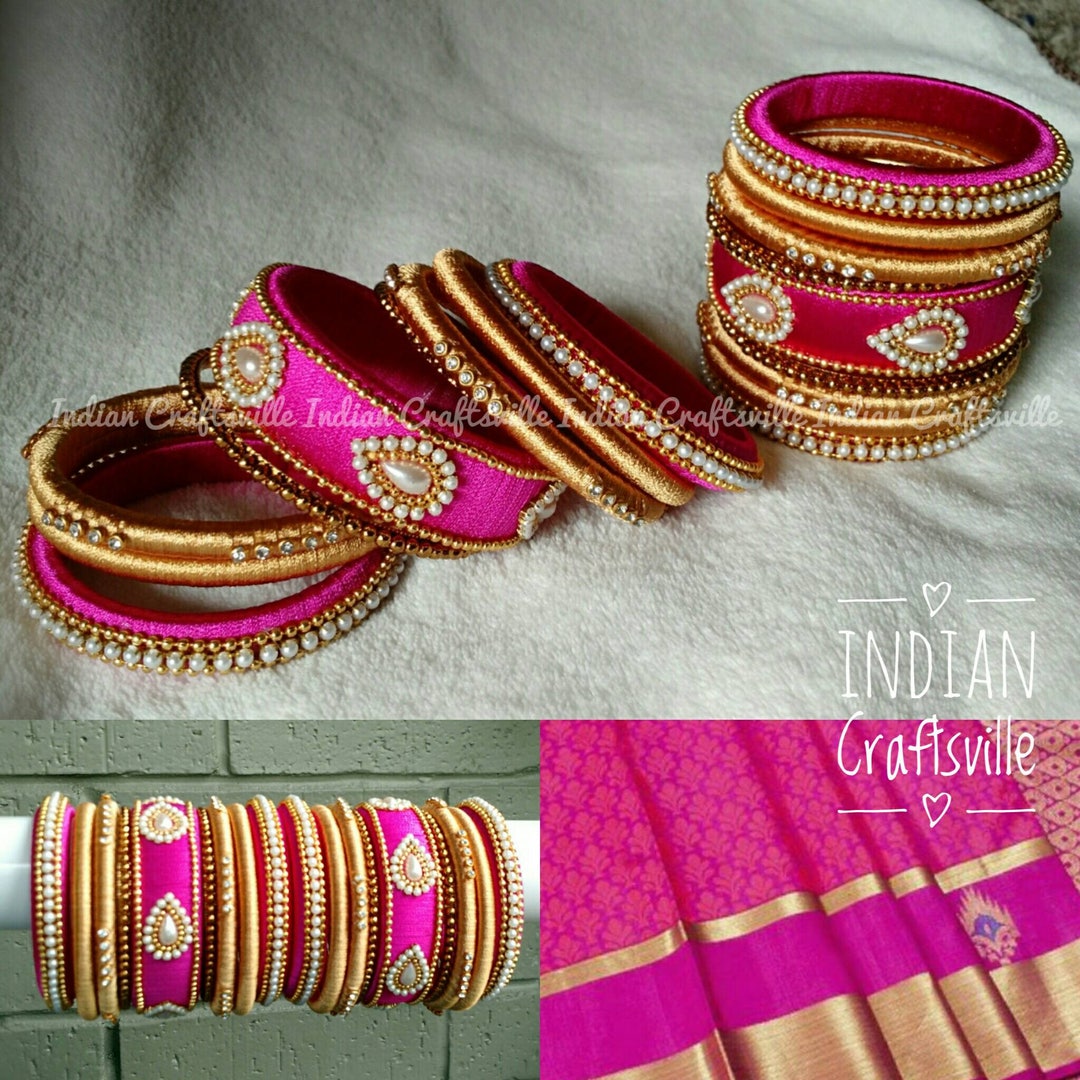 Silk Thread Bangles HOT PINK & GOLD Silk Thread Jewelry - Etsy