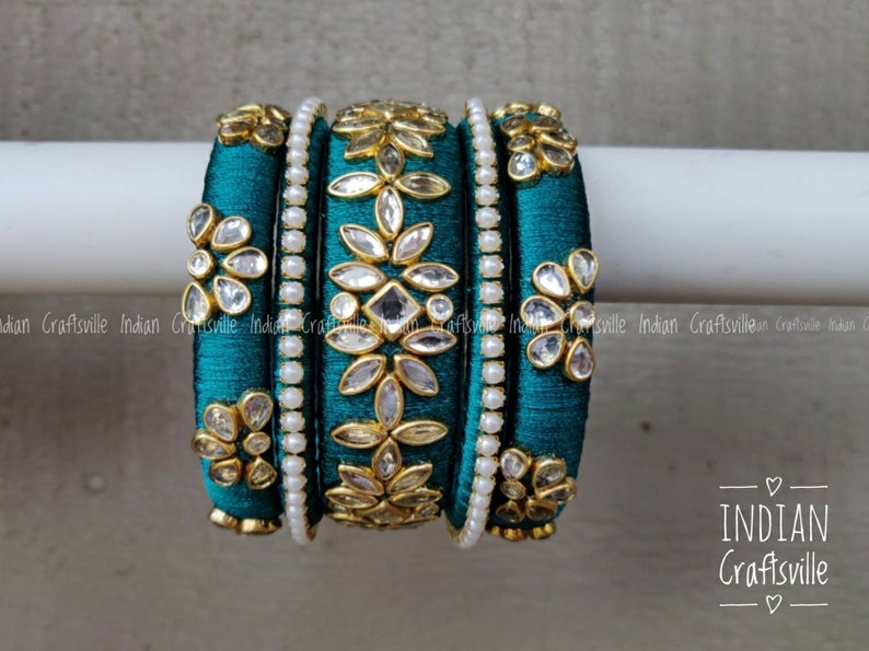 Silk Thread Kundan Bangles Set of 10 bangles for both hands | Etsy