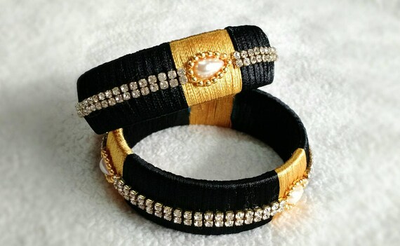 Silk Thread Jewelry Black & Gold Set of 2 Handmade Silk | Etsy