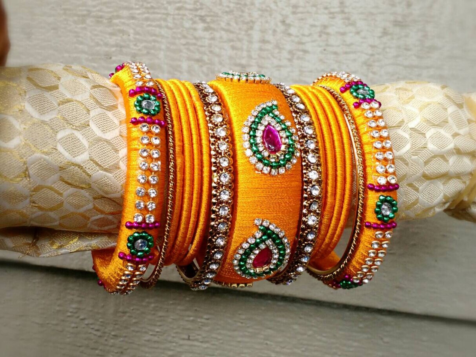 Buy Silk Thread Bangles Golden Yellow Set of 30 Handmade Silk Online in ...