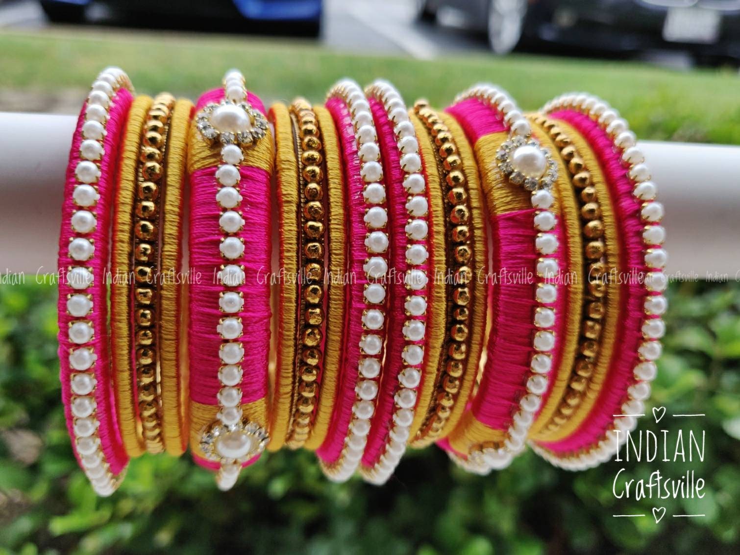 Silk Thread Bangles Indian Bangle Set 18 Bangles Pearl | Etsy