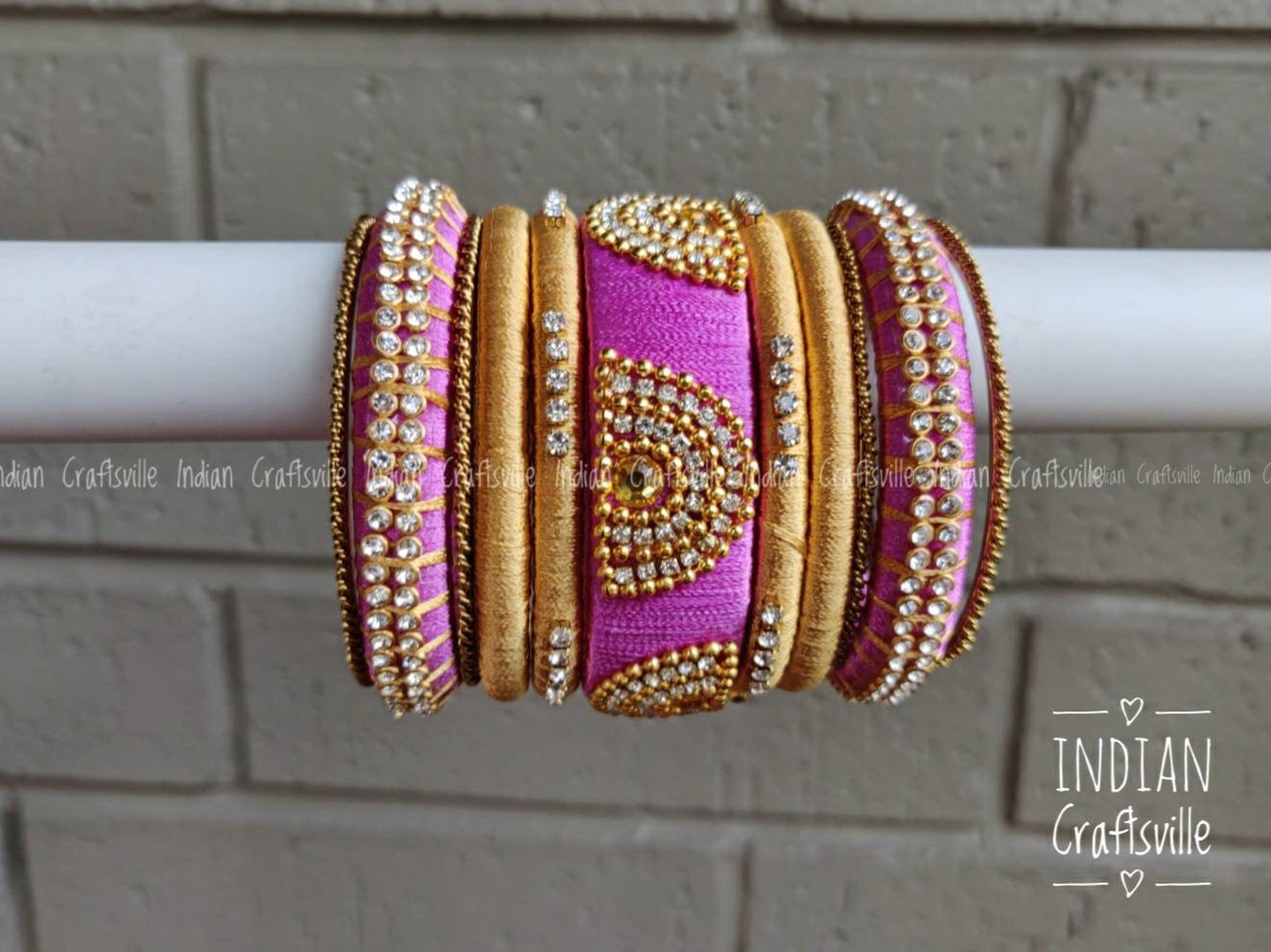 Silk Thread Designer Bangles Onion Pink & Gold Bangles Set - Etsy