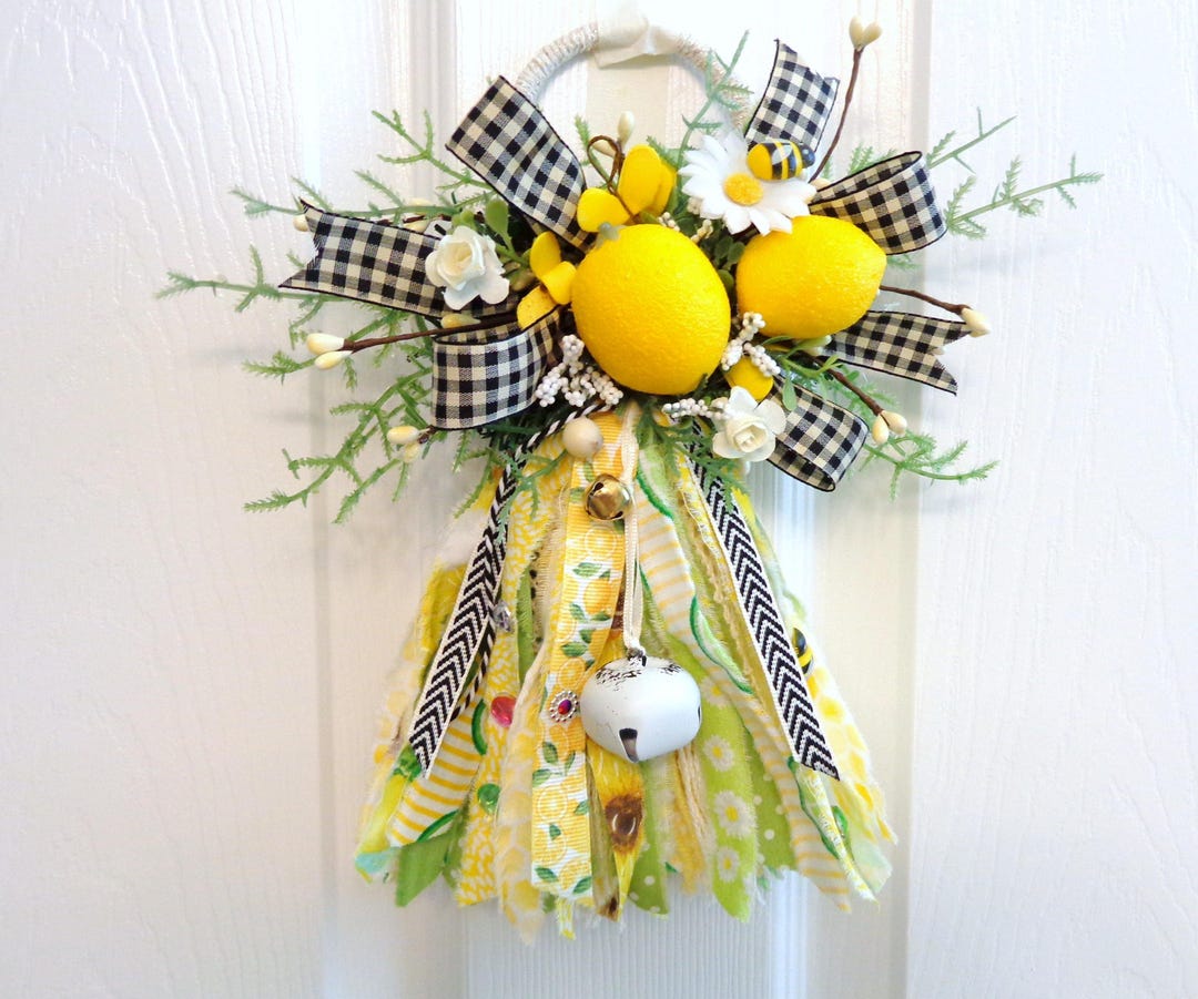Spring Summer Faux Yellow Lemon Doorknob Hanger Rag Fabric Tassel ...