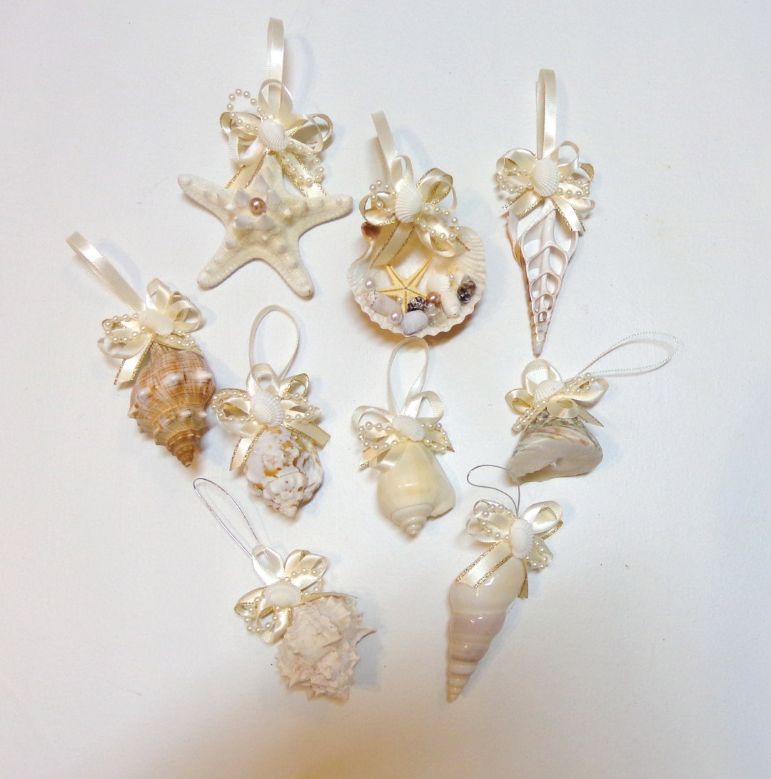 Set of 9 Pc-beach Theme Christmas Seashell Ornaments Decoration-coastal ...