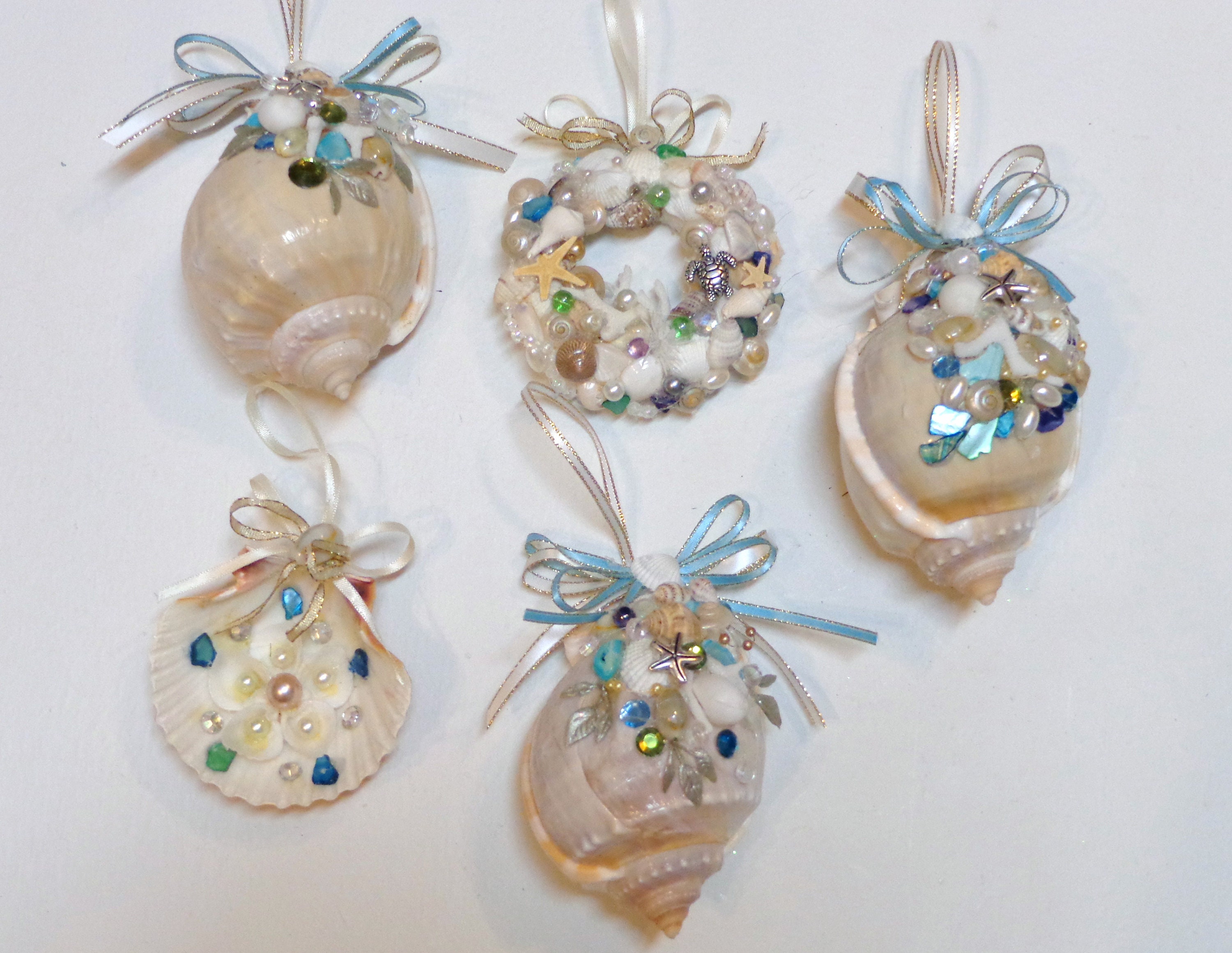 Set of 5 PC -beach Theme Christmas Seashell Ornaments-coastal Christmas ...