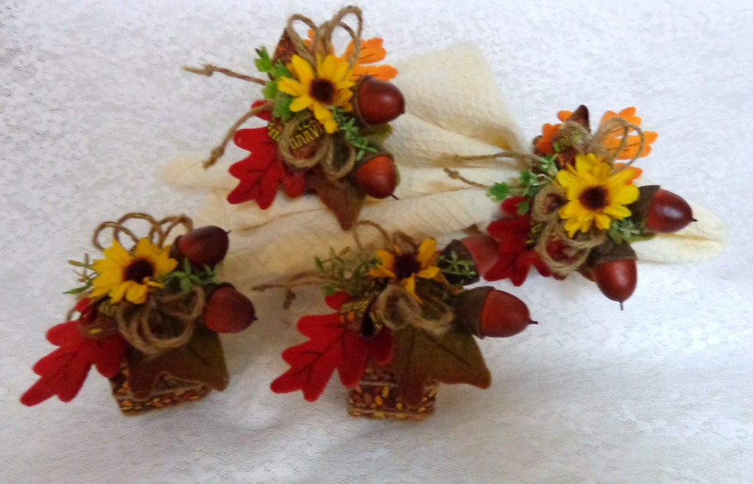 Set of 4-farmhouse-country Fall Napkin Ring Holders-autumn Sunflower ...