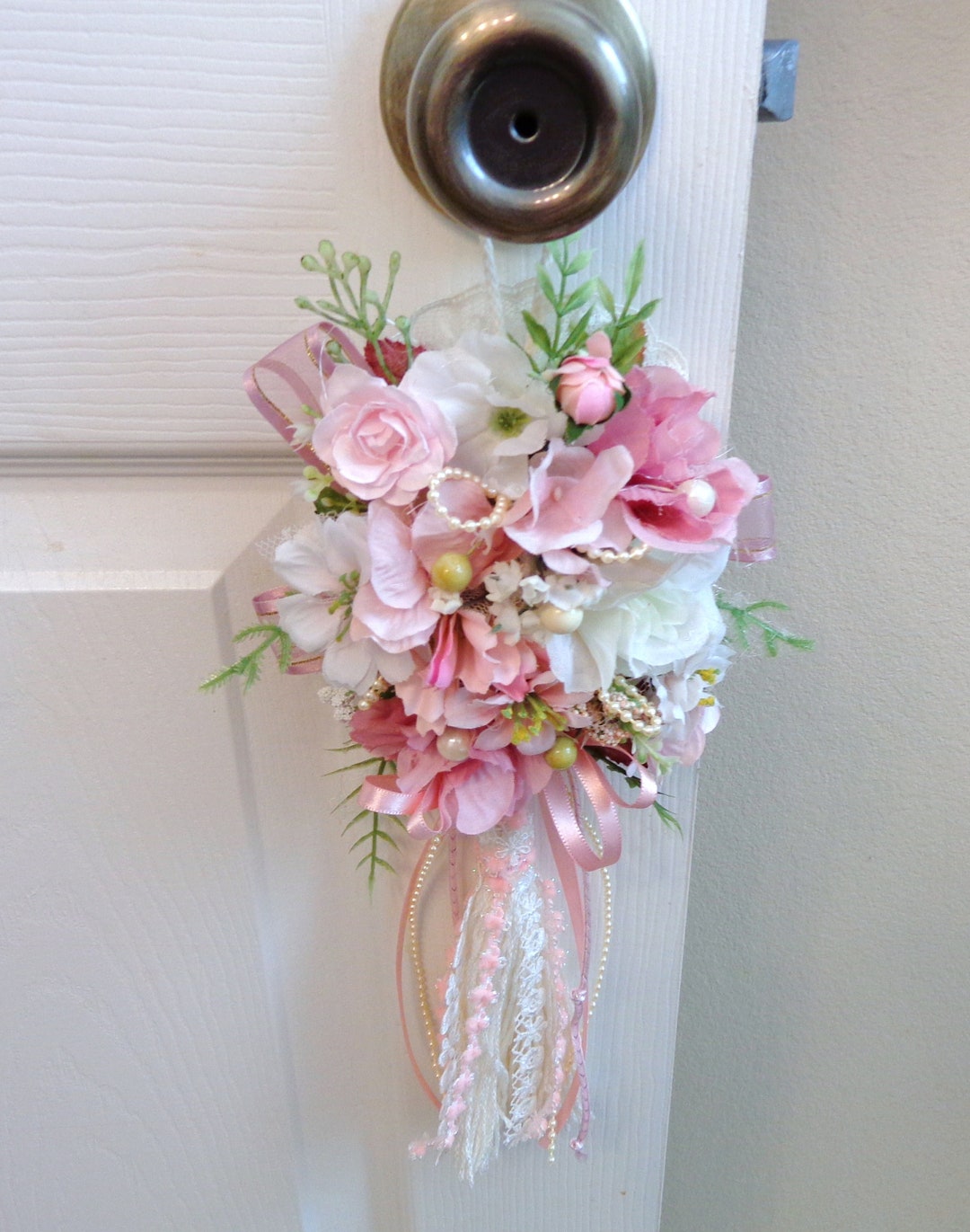 Shabby Chic Pink Doorknob Hanger Tassel Floral Doorknob Hanger ...