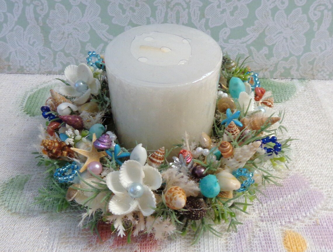Seashell Seashore 6 Candle Ring-assorted Seashells Candle Ring-beach ...