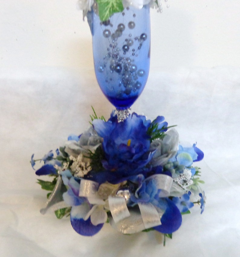 Blue Silver Tabletop Candle Ring-Floral Arrangement-Candle | Etsy