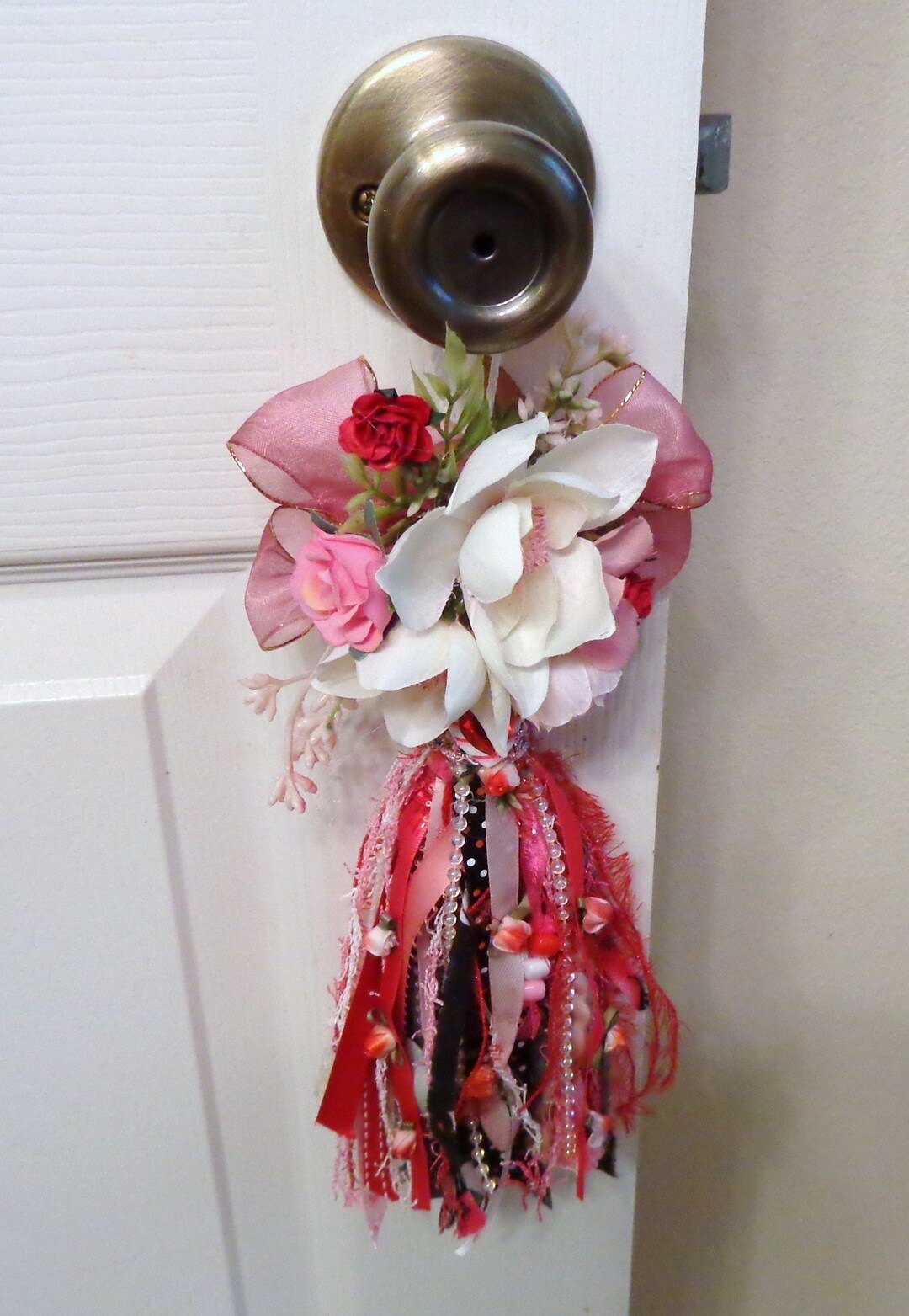 Doorknob Hanger Rag Fabric Tassel Floral Doorknob Hanger-farmhouse ...