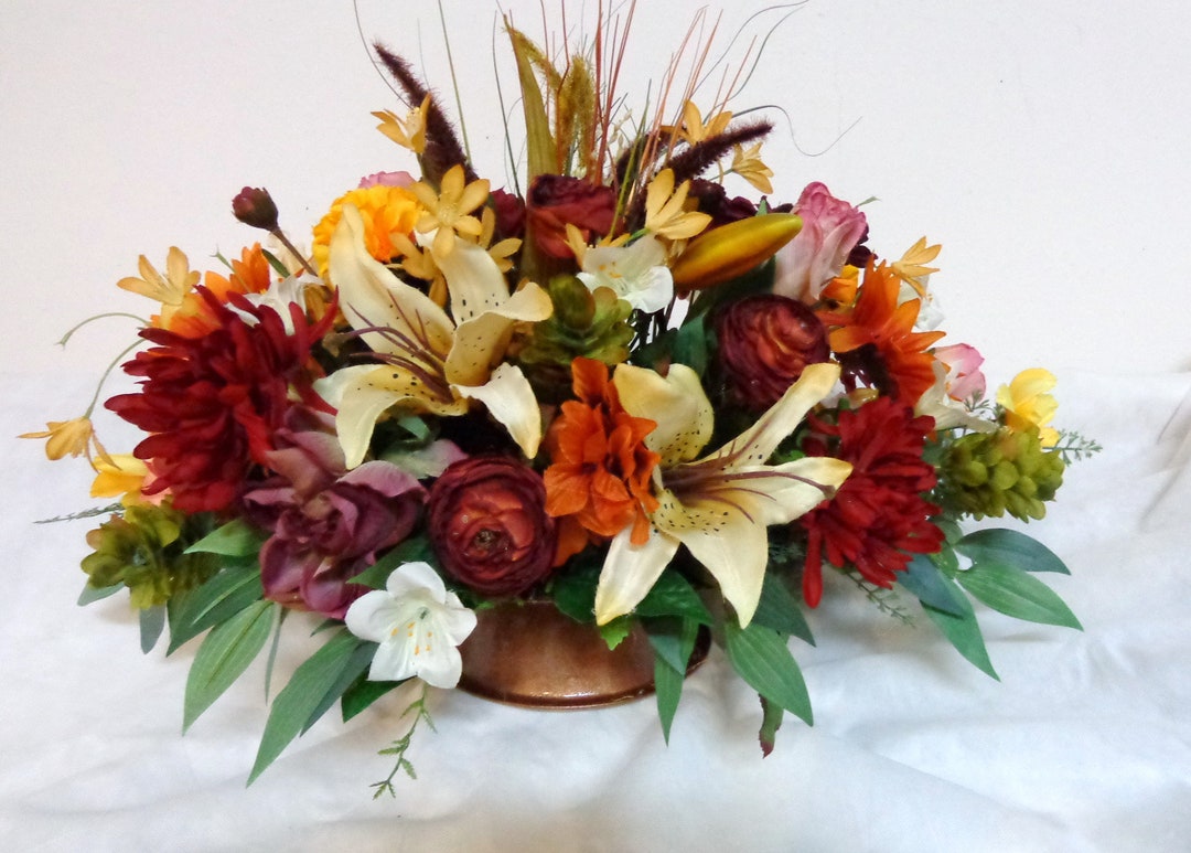 Tuscan Floral Centerpiece Arrangement-silk Flowers Tabletop Home ...