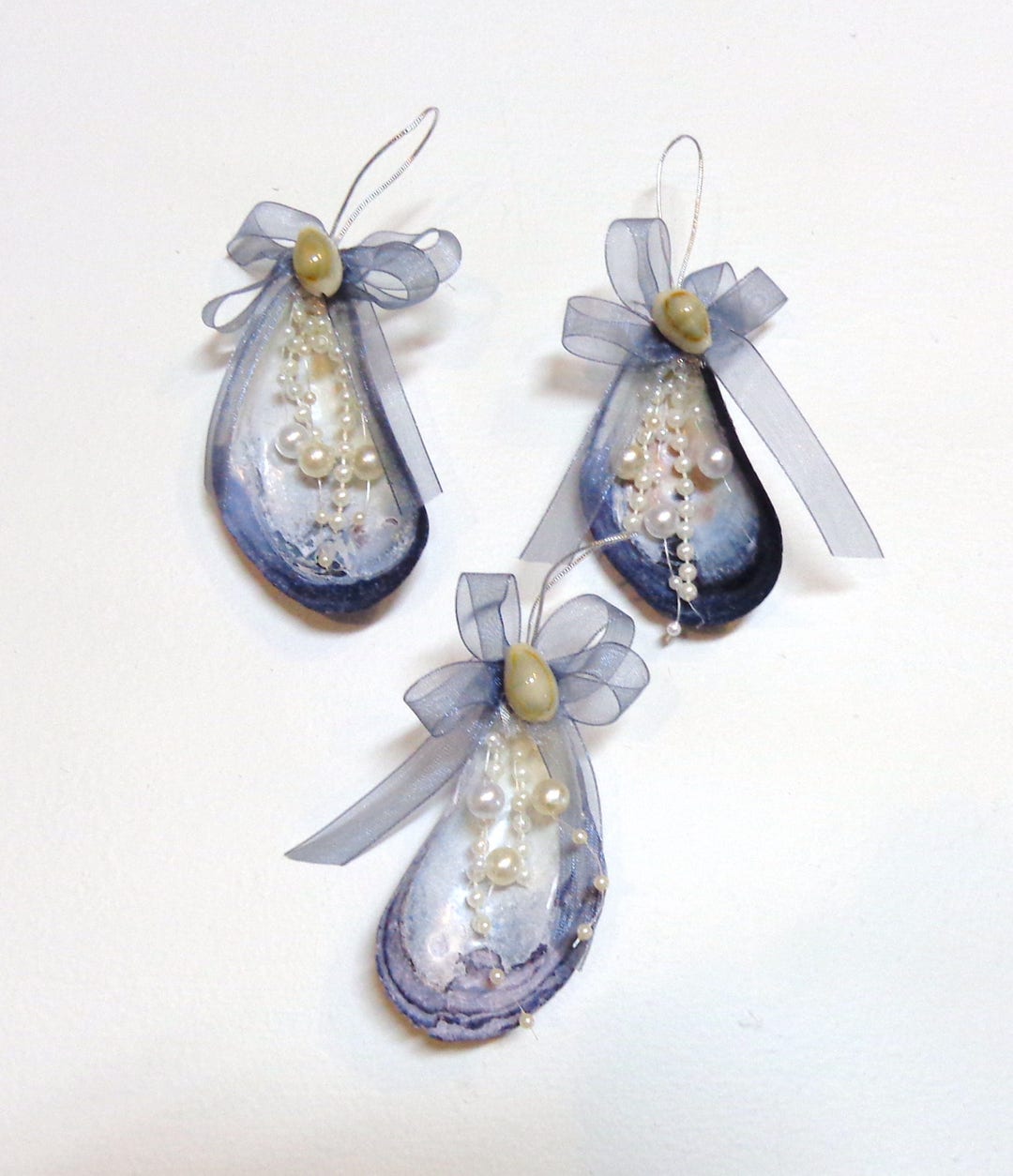 Set of 3 Pc Blueberry Mussel Shell Ornaments-coastal Nautical Mussel ...
