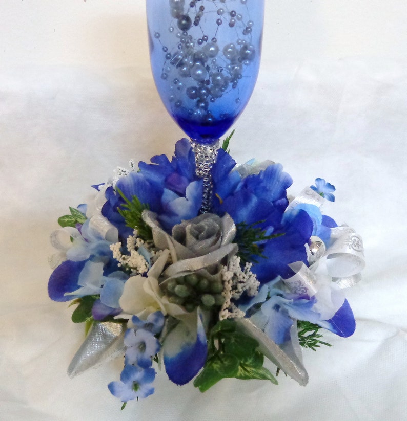 Blue Silver Tabletop Candle Ring-floral Arrangement-candle - Etsy