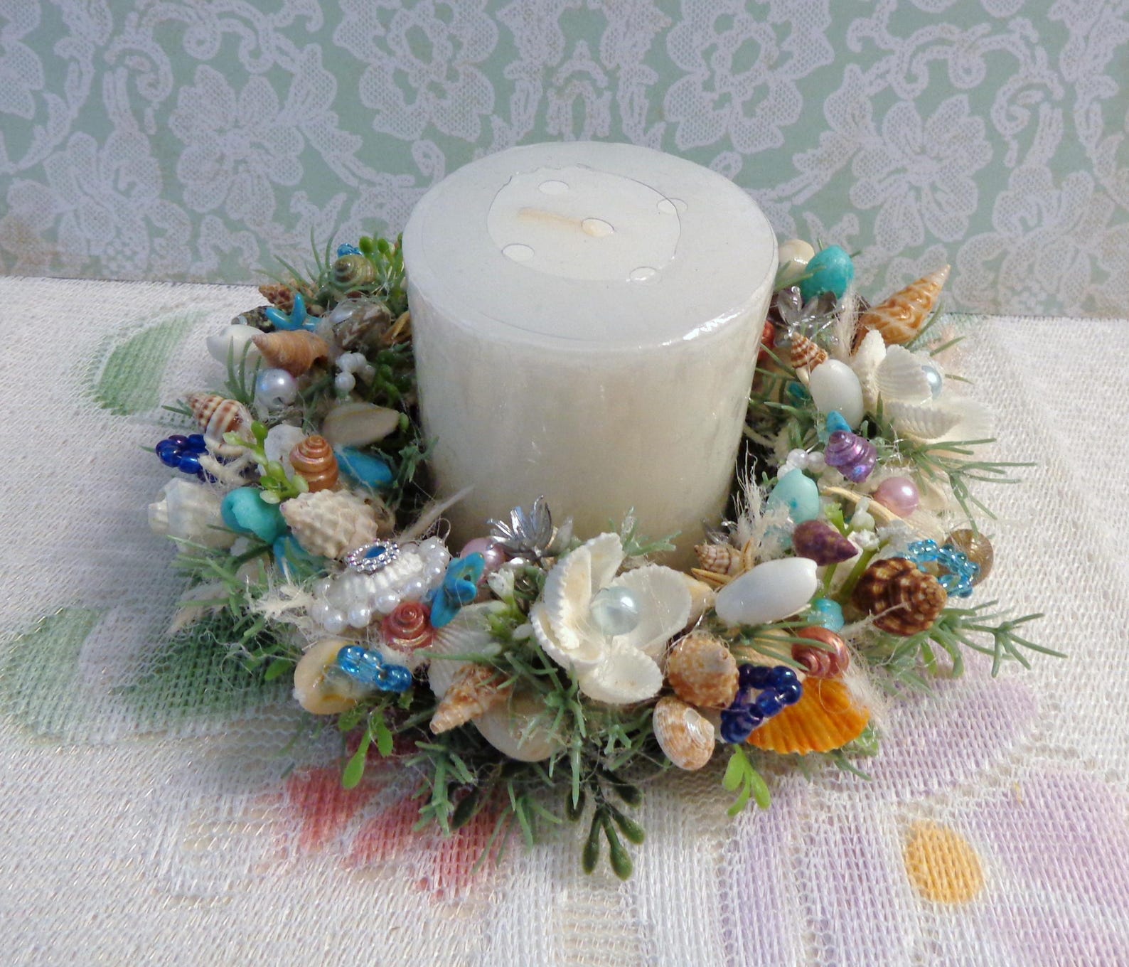 Seashell Seashore 6" Candle Ring-assorted Seashells Candle Ring-beach ...