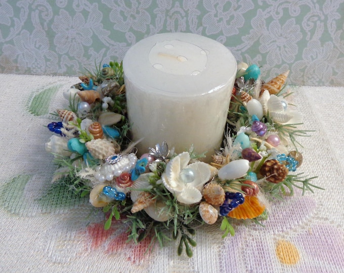Seashell Seashore 6" Candle Ring-assorted Seashells Candle Ring-beach ...
