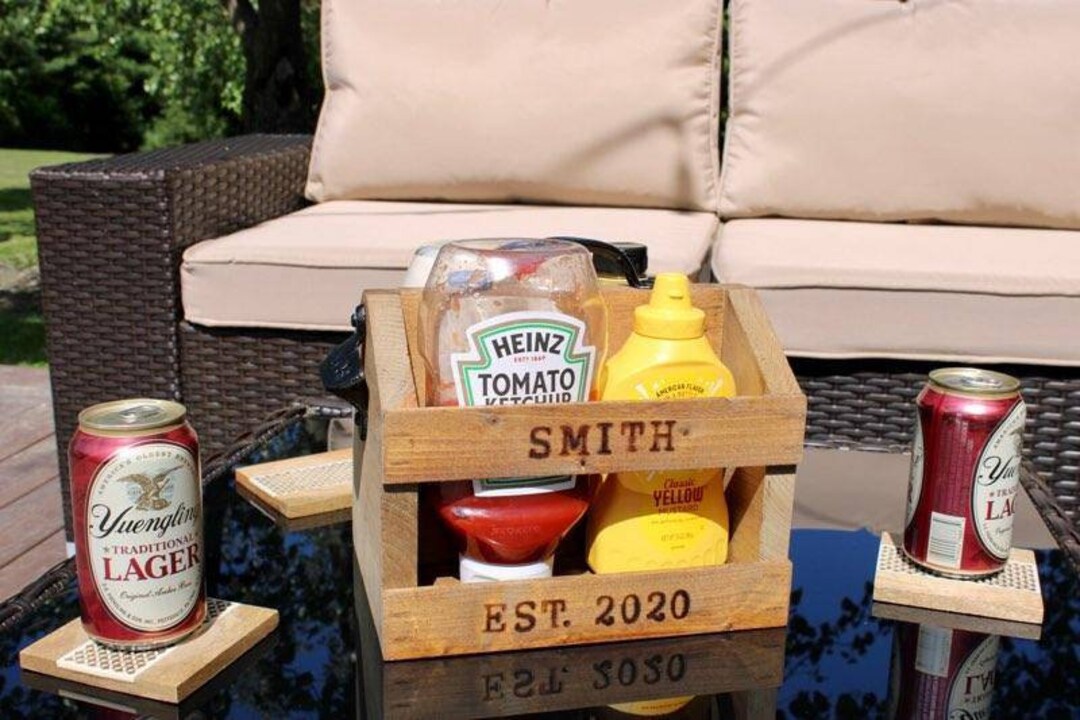 Personalized Handmade Picnic Caddy, Father's Day Gift Barbeque Caddy ...