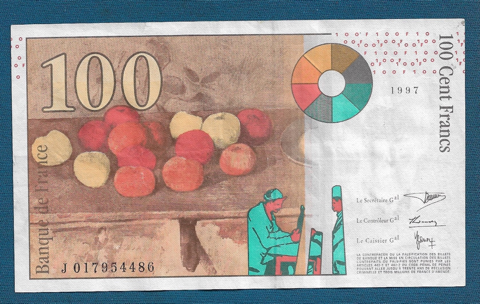 100 Cent Francs 1997. France banknote Paul Cézanne Original | Etsy