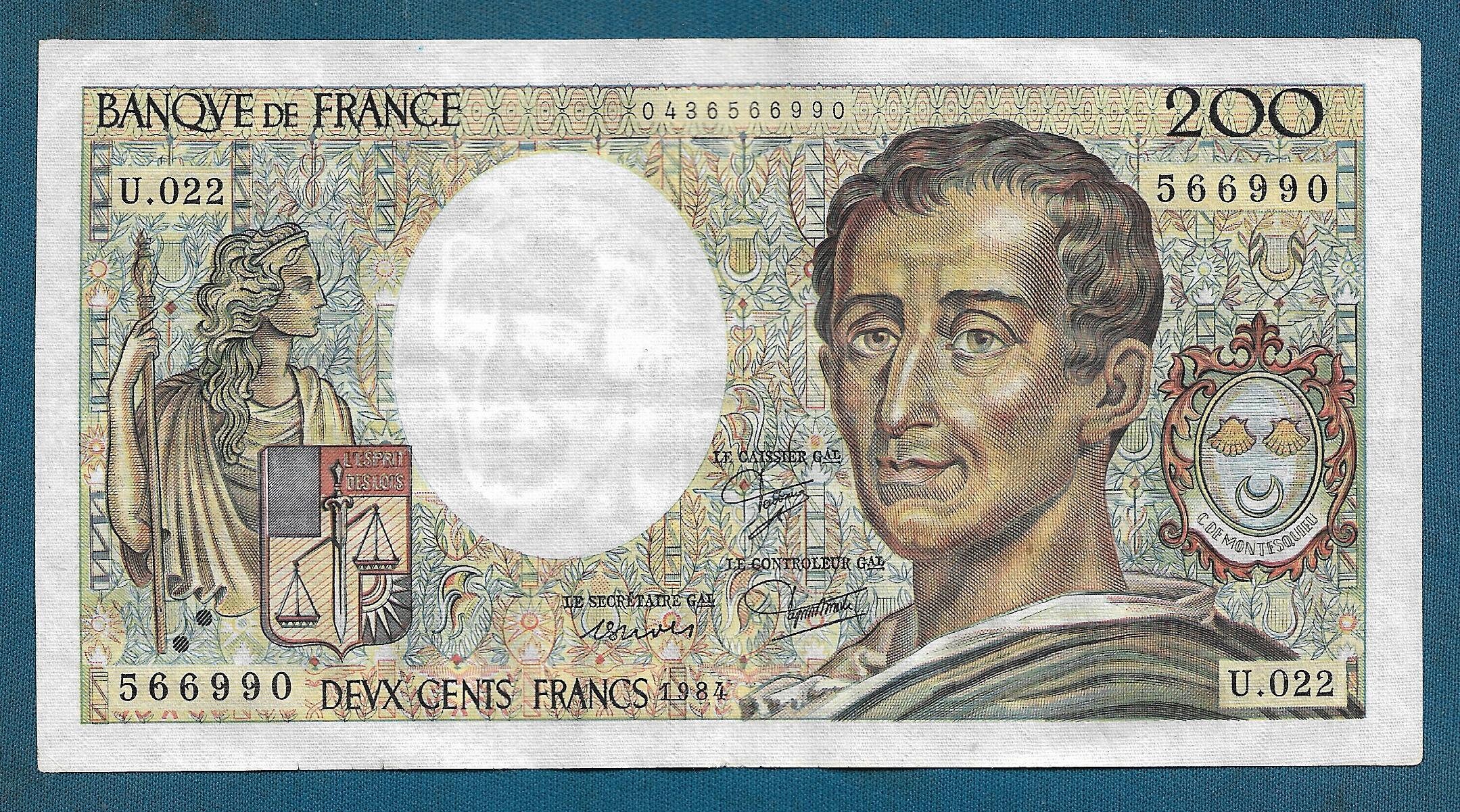 200 Francs 1984. France Banknotes, Devx Cents Francs, Original ...